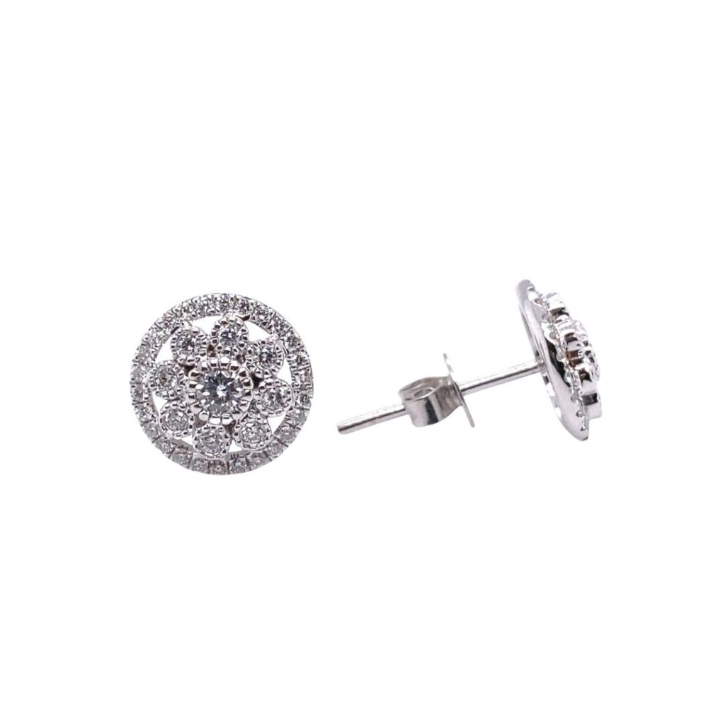 Milgrain Bezel Flower Cluster Studs, 14kt White Gold | Metals in Time