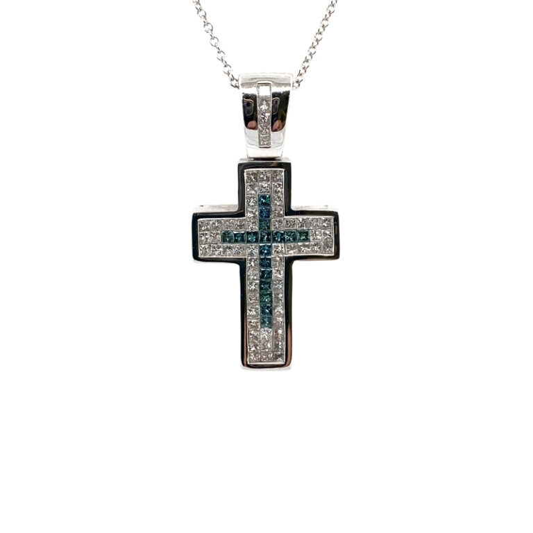 Invisible Set Blue and White Diamond Cross | Metals in Time