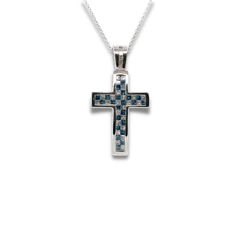Invisible Set Checkered Blue and White Diamond Cross | Metals in Time