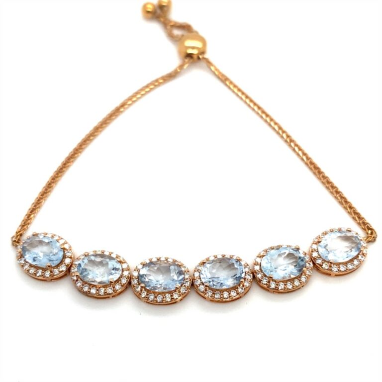 Oval Aquamarine and Diamond Bolo Style Bracelet | Metals in Time