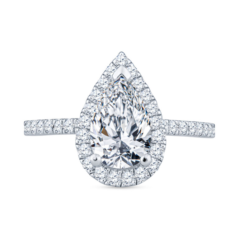 Timeless Bridal, Pear Shape Halo | Metals in Time